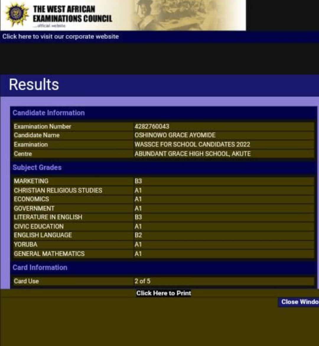 See students with 'best' WAEC result, school names and grades