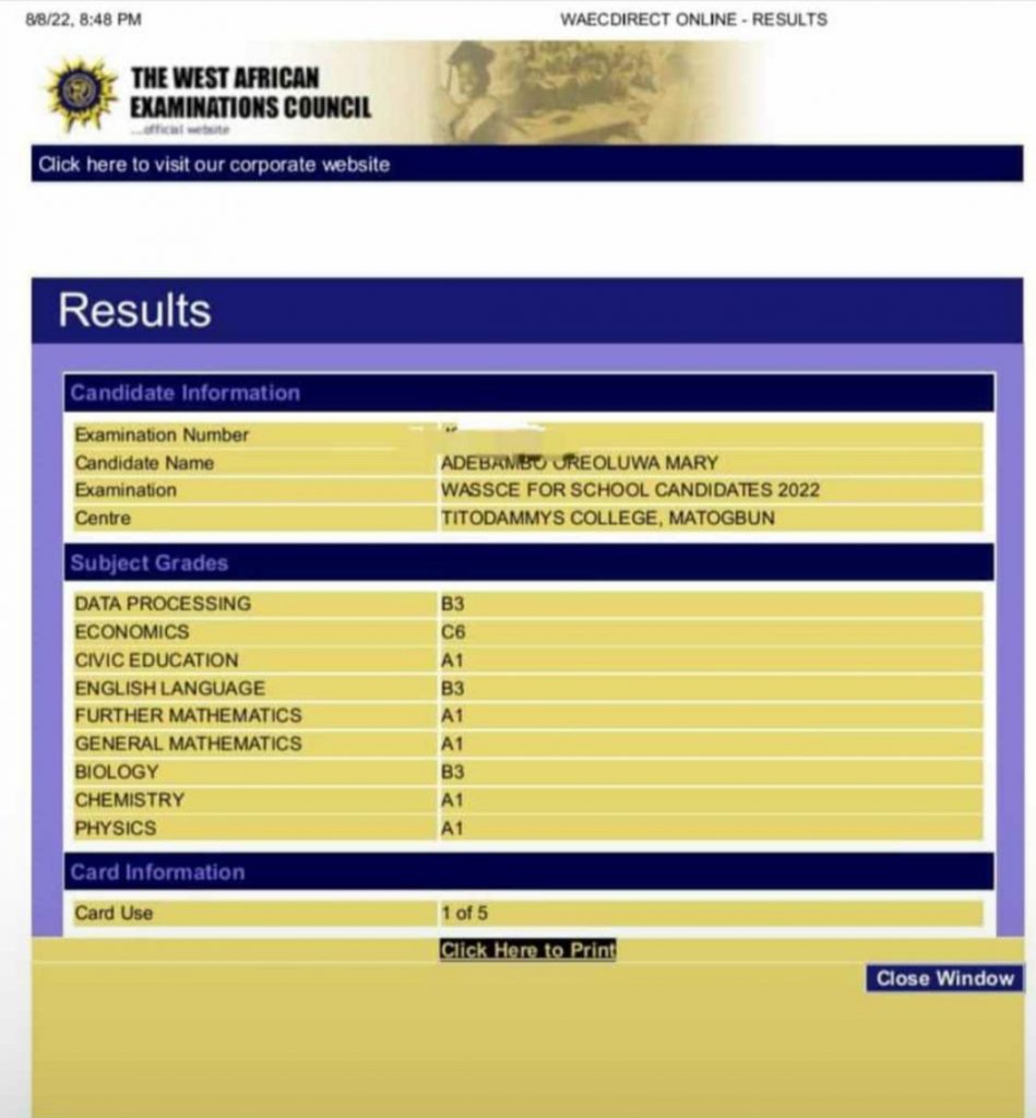 See students with 'best' WAEC result, school names and grades